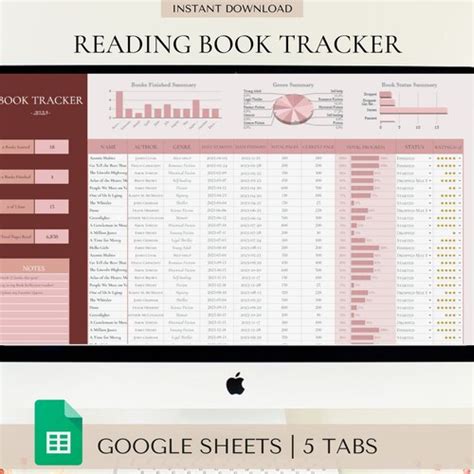 Annual Reading Tracker Spreadsheet Reading Journal Book Etsy