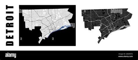 Detroit Map Usa City Within Administrative Municipal Borders Set Of