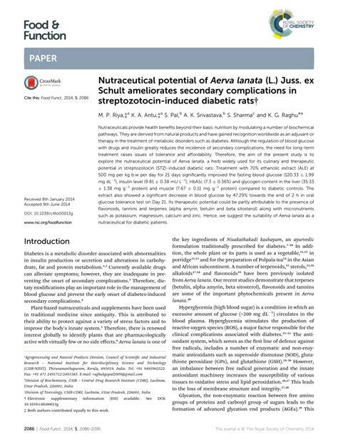 Pdf Nutraceutical Potential Of Aerva Lanata L Juss Ex Schult