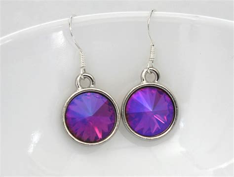 Superb Hot Pink Swarovski Crystal Drop Earrings Felt
