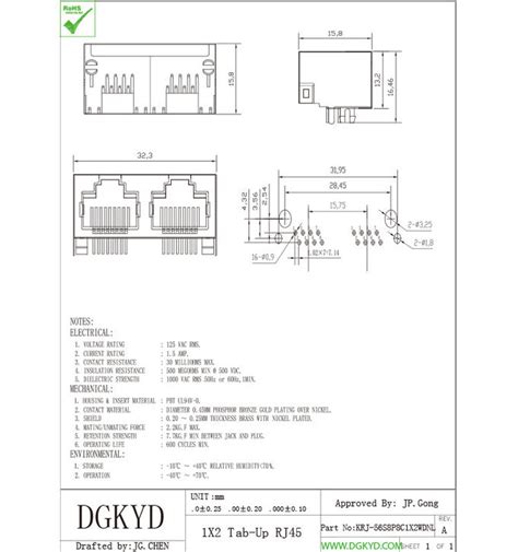 Shield Tab Up 2 Port Rj45 Pcb Connector Without Transformer For Surveillance Cameras