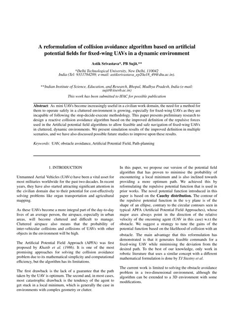Pdf A Reformulation Of Collision Avoidance Algorithm Based On