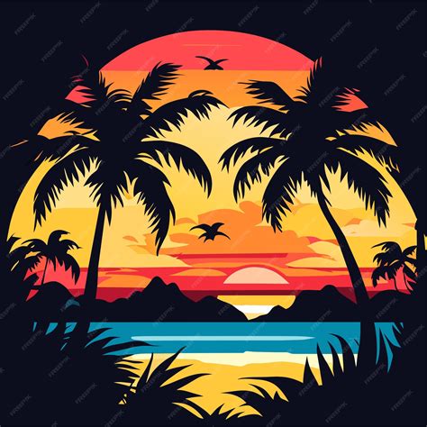 Premium Vector Beach Sunset Landscape