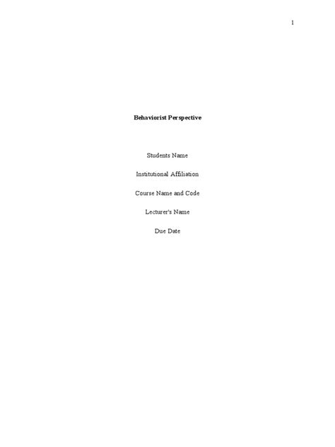 Behaviorist Perspective Pdf Behaviorism Psychology