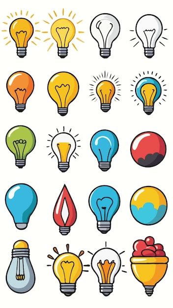 A Set Of Colorful Light Bulbs Idea Brainstorming Concept Cartoon