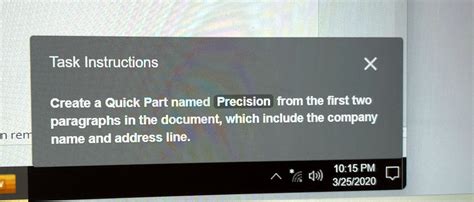 SOLVED Task Instructions Create A Quick Part Named Precision From The