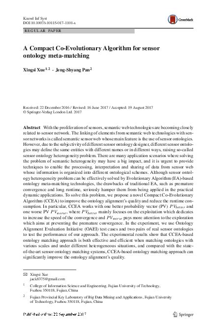 Pdf Co Evolutionary Algorithm For Sensor Ontology Matching