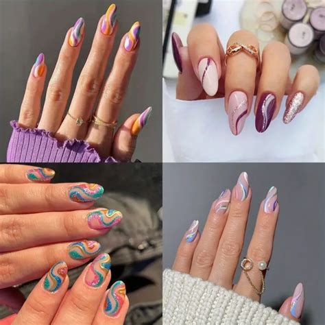 Summer Press Nails Mixed Colorful Glitter Swirl Stripe Temu United