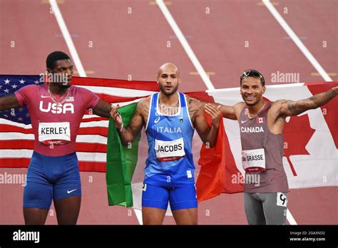 Fred Kerley Usa Lamont Marcell Jacobs Ita Andre De Grasse Can