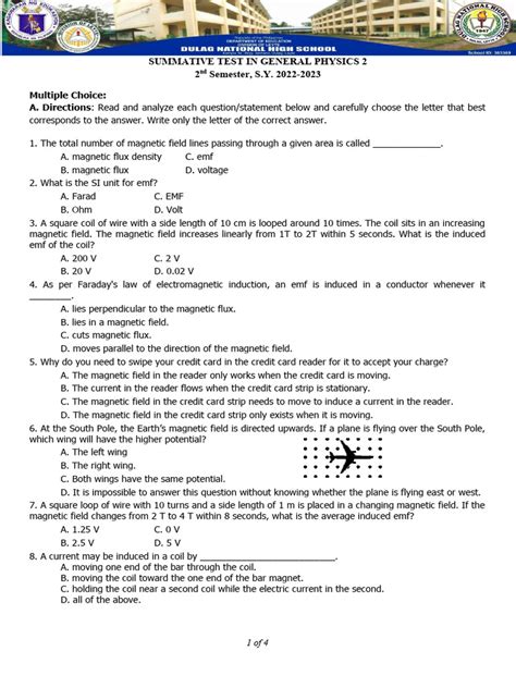 Summative Gen Physics 2 Final Term Sy 2022 2023 Pdf
