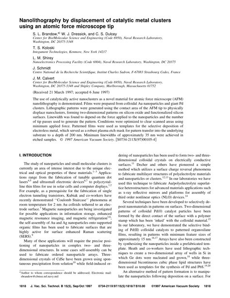 Pdf Nanolithography By Displacement Of Catalytic Metal Clusters Using An Atomic Force