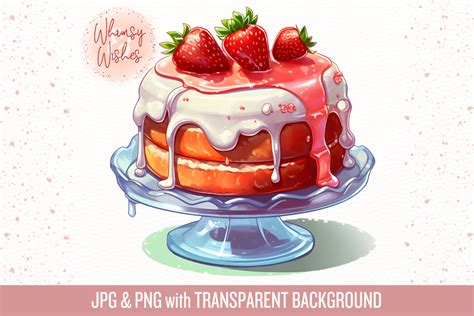 Strawberry Cake Cartoon Style Clip Art Graphic By Whimsyandwishes · Creative Fabrica