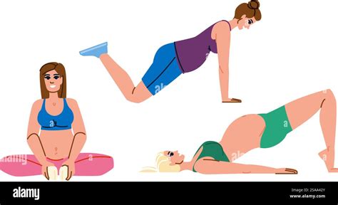 Balance Pregnant Fitness Exercises Vector Flexibility Breathing