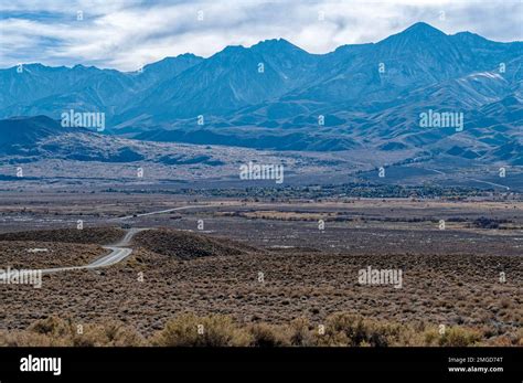 Highway 168 Descends From The East Into Big Pine In California Usa