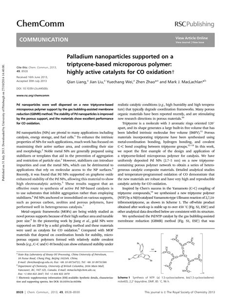 Pdf Palladium Nanoparticles Supported On A Triptycene Based