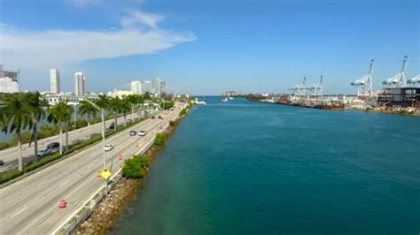Aerial Approach Miami Beach Macarthur Ca Stock Video Pond5