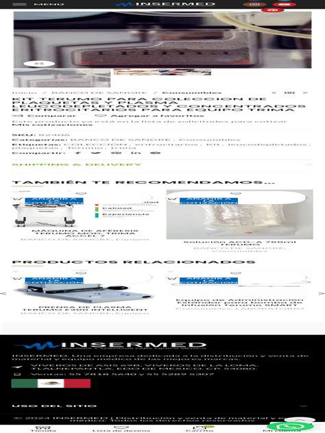 Kit Terumo Para Coleccion De Plaquetas Y Plasma Leucodepletados Y