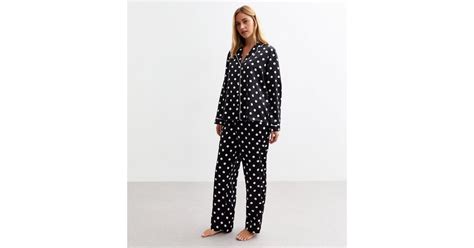 Black Satin Polka Dot Pyjama Set New Look