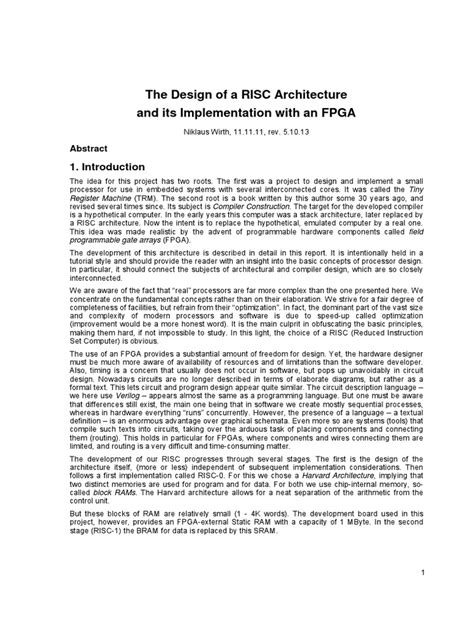 the design of a risc architecture and its implementation with an fpga