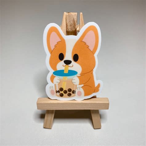 Corgi Drinking Boba Vinyl Sticker Cute Corgi Vinyl Sticker Etsy