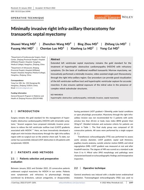 Minimally Invasive Right Infra‐axillary Thoracotomy For Transaortic Septal Myectomy Request Pdf