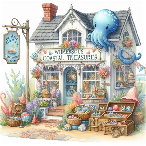 Coastal Treasures Shop 10 High Res Watercolor S Junk Journaling