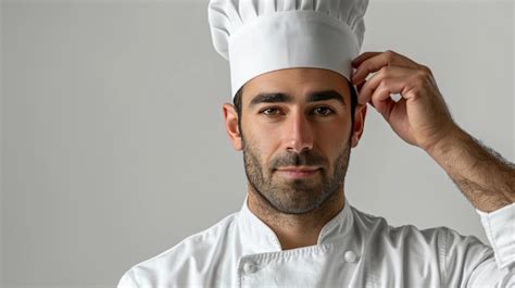 Premium Photo Minimalistic Portrait Of Pastry Chef Adjusting Hat With
