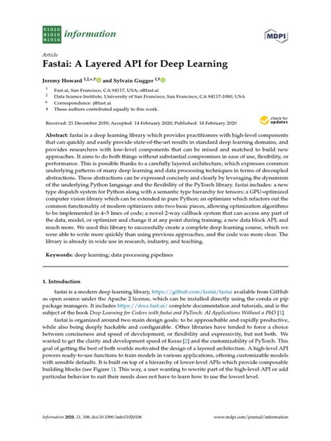 Fastai A Layered Api For Deep Learning Pdf Deep Learning Library Computing
