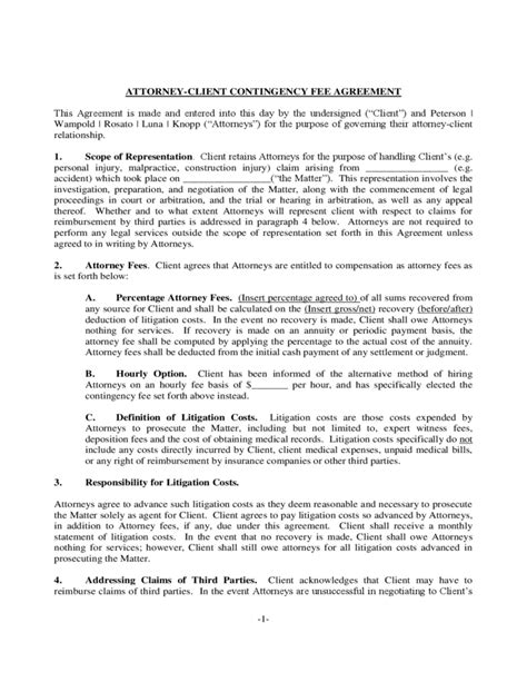 Attorney Client Contingency Fee Agreement Free Download