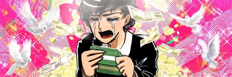 복고풍 쇼와 스타일의 만화 소년의 와이드 사이즈 삽화는 부업으로 인한 높은 추가 수입에 기뻐했습니다 검정 머리에 대한 스톡 벡터