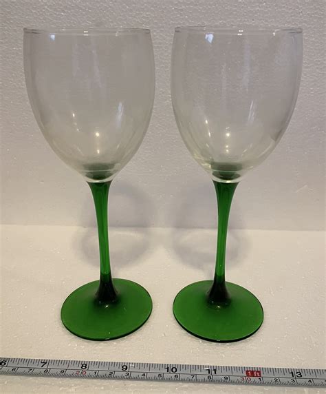 3 Vintage Emerald Green Stem Wine Glass Luminarc France Etsy