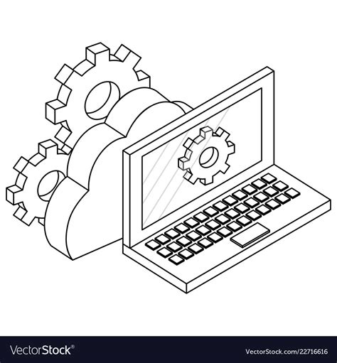 cloud computing technology in black and white vector image