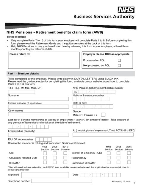Uk Nhs Aw8 2020 2021 Fill And Sign Printable Template Online Us