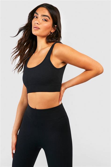 Seamless Ribbed Scoop Neck Crop Top Boohoo Usa