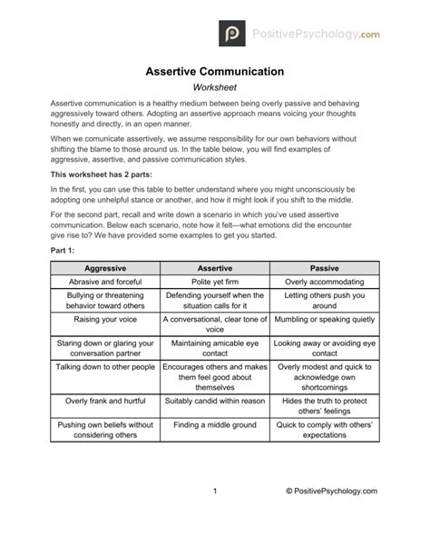 Worksheet Assertive Communication 2 Communication Ski