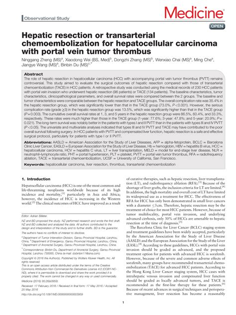 Pdf Hepatic Resection Or Transarterial Chemoembolization For