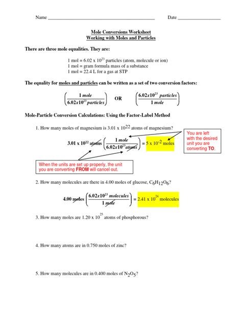 Moles And Particles Conversions Packet 2020 Download Free Pdf Mole