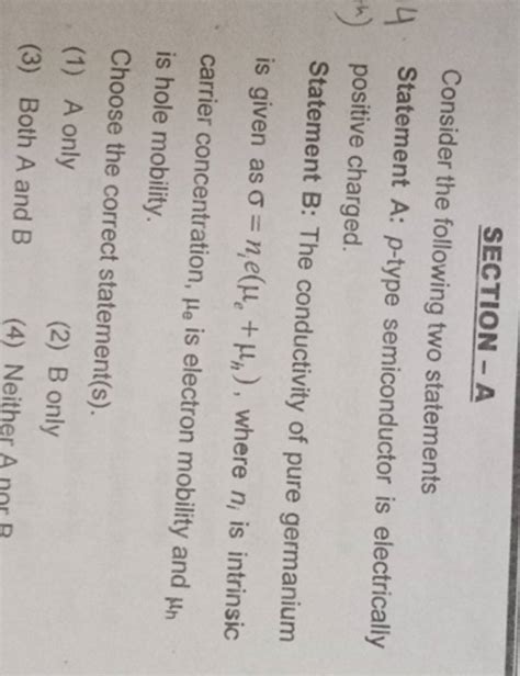 SECTION A Consider The Following Two Statements Statement A P Type Sem
