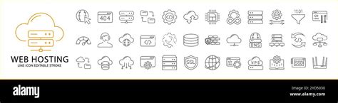 Web Hosting Icon Set In Line Style Containing Server Database