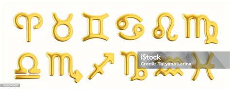 흰색 배경에 염소자리 물병자리 물고기자리 양자리 황소자리 쌍둥이자리 게자리 사자자리 처녀자리 천칭자리 전갈자리 궁수자리 등 3d 황금 조디악 기호 점성술 기호에 대한 스톡