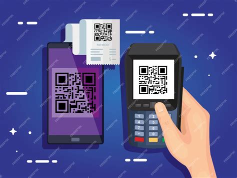 Premium Vector Hand Using Dataphone With Scan Code Qr And Smartphone