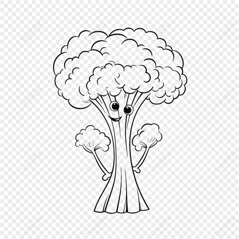 만화 어린이 개요 스케치 드로잉을위한 큰 미소 색칠 페이지와 브로콜리 나무 벡터개요 예술미술 Png 일러스트 무료 다운로드 Lovepik