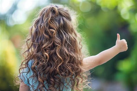 Premium Photo Portrait Of A Beautiful Girl With Luxurious Curly Long Hair Giving A Thumbs Up