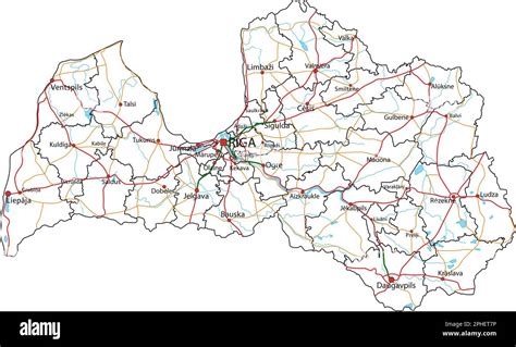 Latvia Road And Highway Map Vector Illustration Stock Vector Image