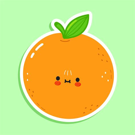 Cute Funny Orange Fruit Sticker Character Vector Hand Drawn Cartoon