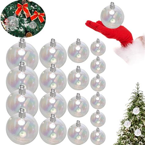 Gixusil 4 Sizes Iridescent Ornaments Balls 16 Pcs Clear Christmas Ball Ornaments Plastic Ball