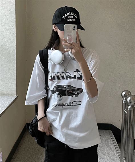 🔥오버핏빈티지🔥 벤트 스트릿 오버핏 여름 빅사이즈 남여공용 프린팅 커플 박스 티 루즈핏 꾸안꾸 Y2k 대학생 박시핏 여행룩 반소매 티셔츠 에이블리