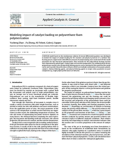 Pdf Modeling Impact Of Catalyst Loading On Polyurethane Foam