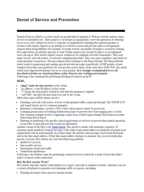 Denial Of Service And Prevention Pdf Denial Of Service Attack Transmission Control Protocol