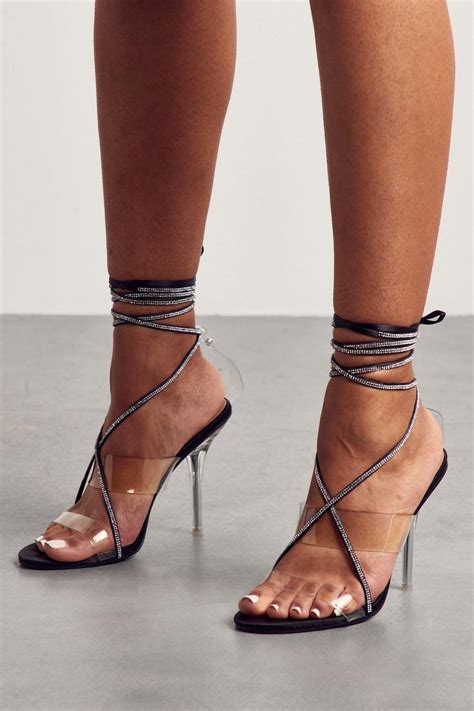 Misspap Diamante Strappy High Heels Boohoo Uk